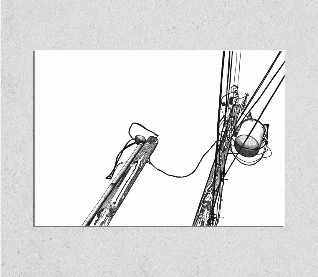 Urban Power Lines Drawing: Minimalist Industrial Art Print - Etsy