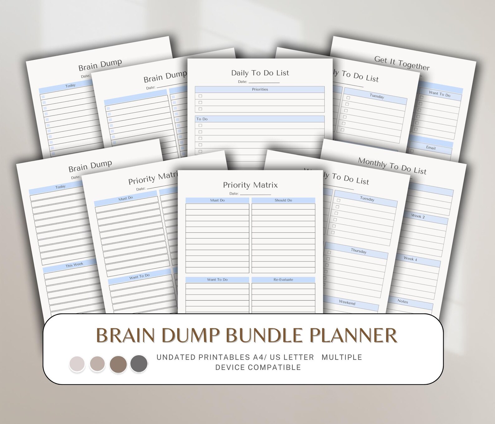 Brain Dump Bundle | Digital Brain Dump Worksheets | Printable Mental ...