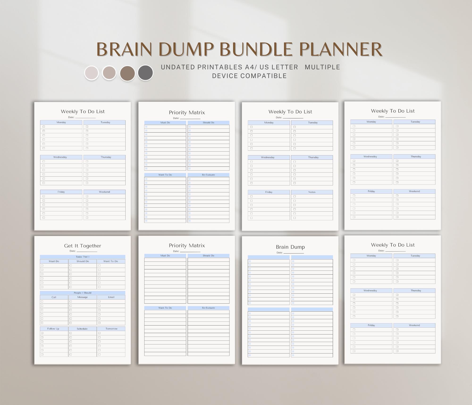 Brain Dump Bundle | Digital Brain Dump Worksheets | Printable Mental ...
