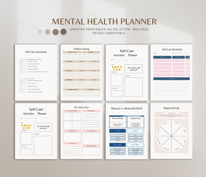 Mental Health Planner | Printable Wellness Journal | Self-care and Mood ...