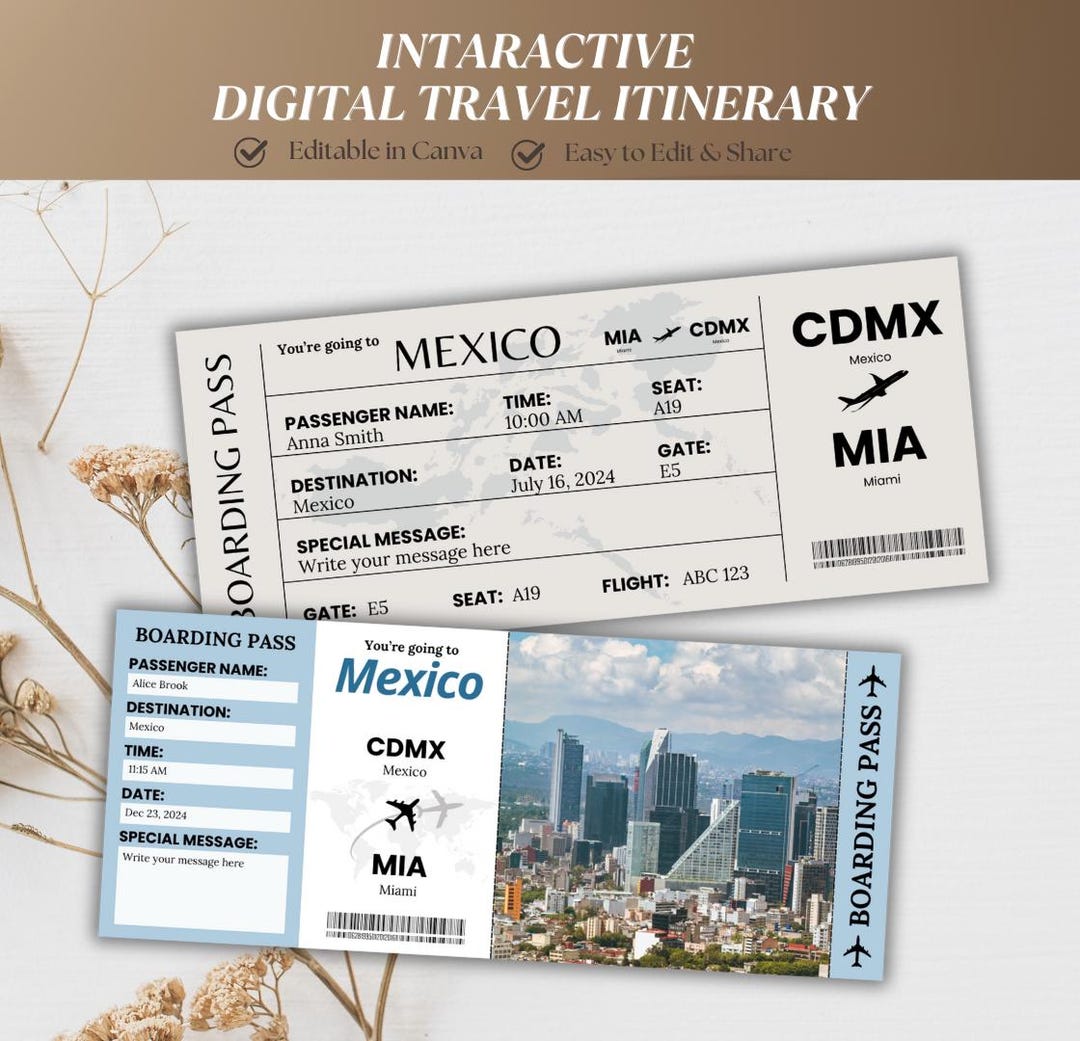Editable Mexico Boarding Pass | Surprise Trip Ticket | Vacation Gift ...