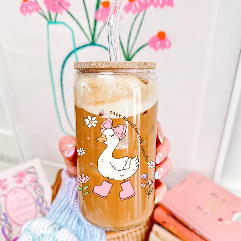Silly Goose Glass Sipper 16oz Cup With Straw , Fun Drinkware, Girls ...
