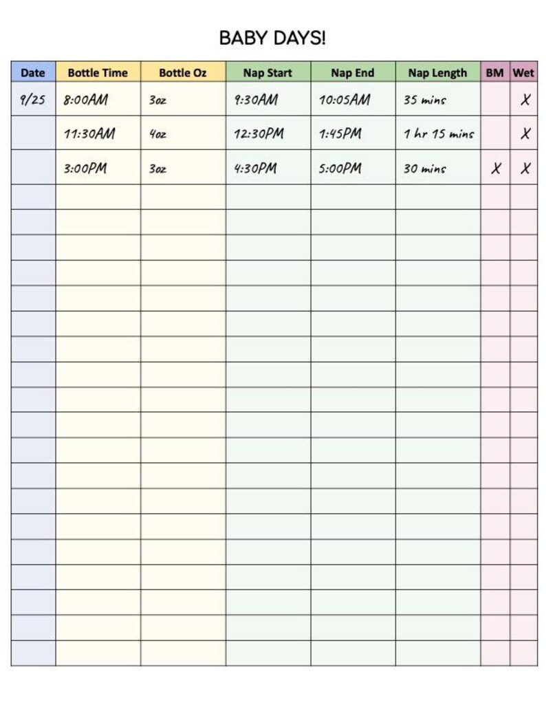 DIGITAL FILE PDF | Baby Days! | Daily Baby Care Log - Tracker Chart ...
