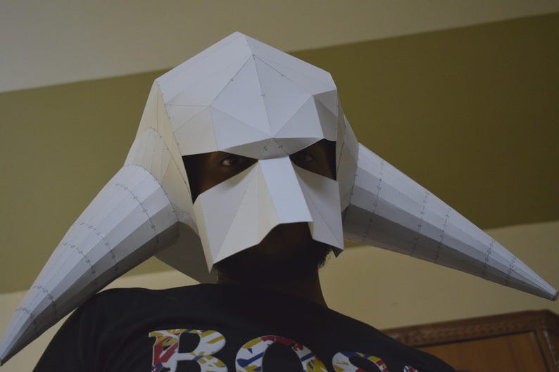 3D Papercraft Devil Mask Template, Paper Mask, Horned Skull Low Poly ...