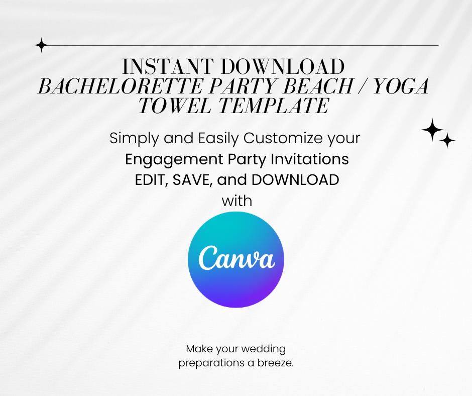 Bachelorette Beach Towel Template | Custom Yoga Towel Design | Editable ...
