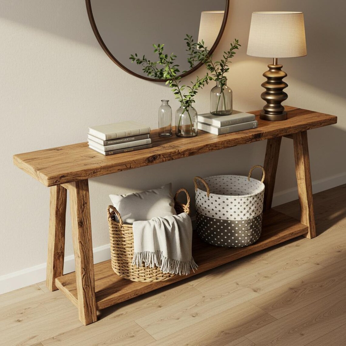 Rustic Reclaimed Wood Console Table for Entry Way Table Live Edge Wood ...