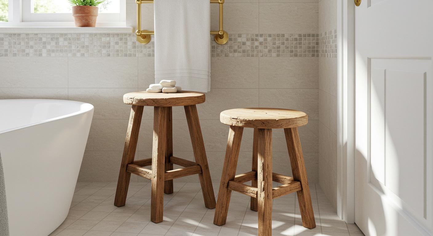 Handcrafted Reclaimed Wood Stool for Bathroom Small Rustic Farmhouse ...