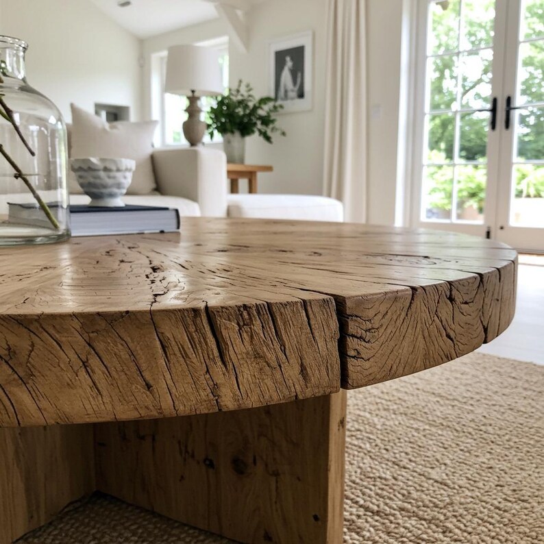 Reclaimed Wood Round Coffee Table Round Rustic Round Wood Coffee Table ...