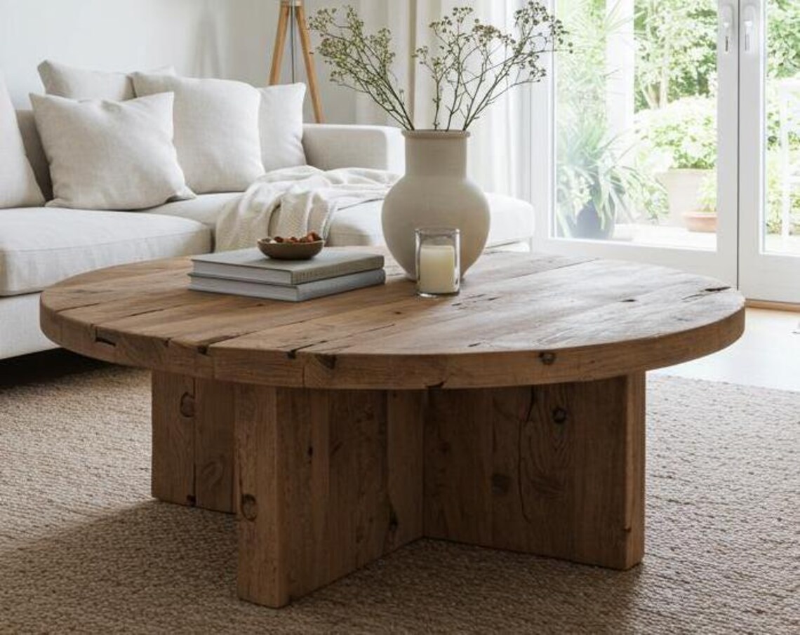 Reclaimed Wood Round Coffee Table Round Rustic Round Wood Coffee Table ...
