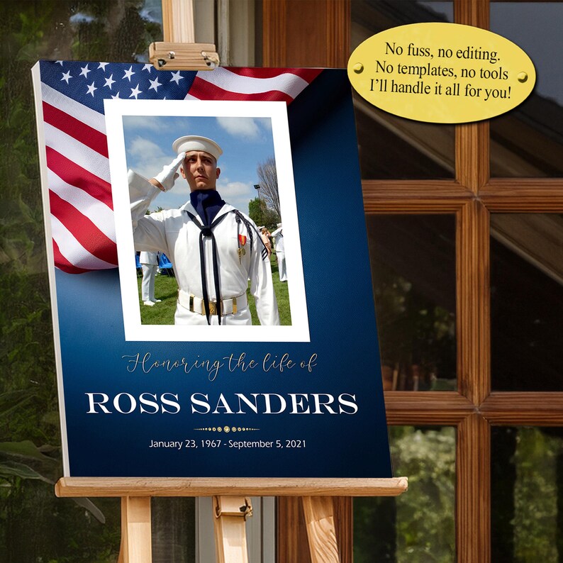 Custom Military Funeral Poster, American Flag Memorial Sign (digital ...