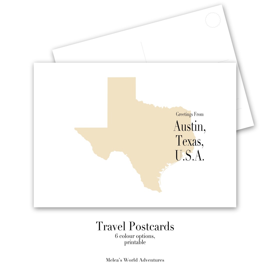 Printable Digital Postcard Austin, Texas, USA Postcard World Travel ...