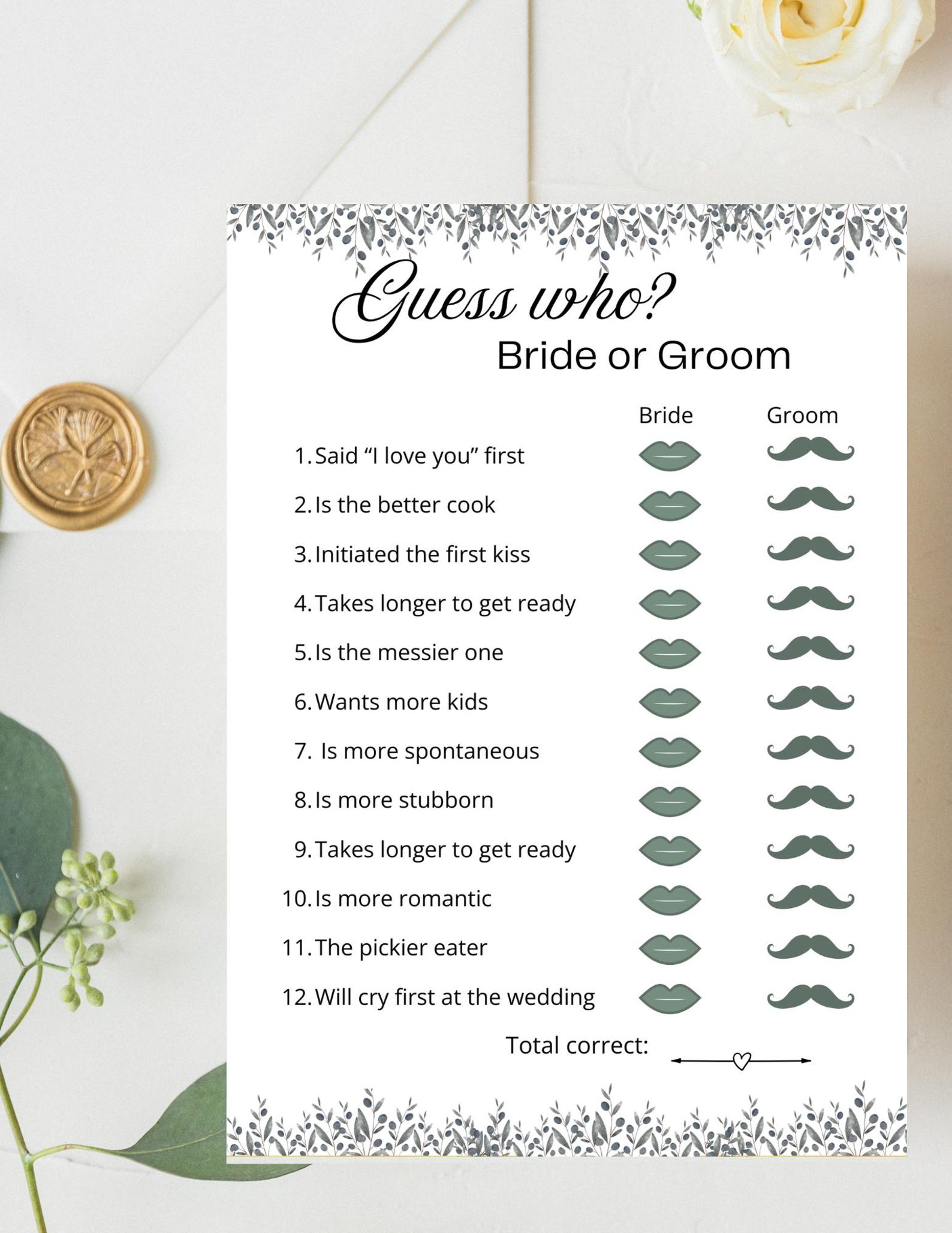 Guess Who? Bride or Groom Wedding Game - Printable Digital Download ...