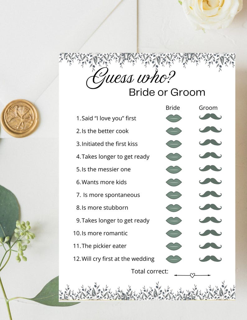 Guess Who? Bride or Groom Wedding Game - Printable Digital Download ...