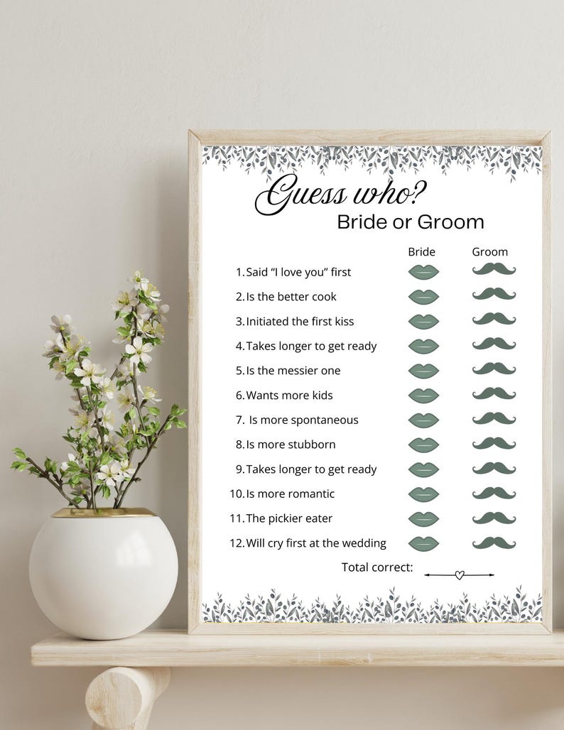 Guess Who? Bride or Groom Wedding Game - Printable Digital Download ...