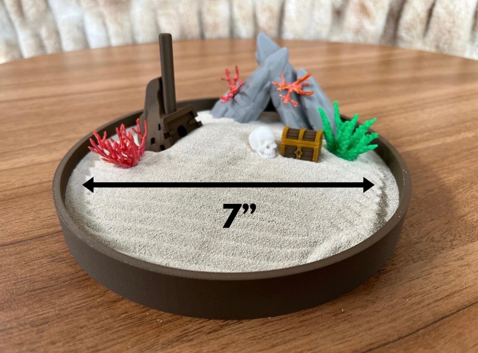 Pirate Shipwreck Zen Garden, 7” Round Desk Accessory Sand Box, Fidget ...