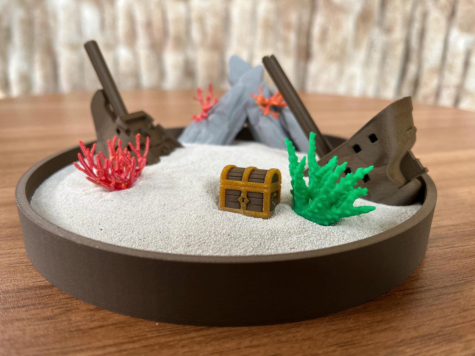 Pirate Shipwreck Zen Garden, 7” Round Desk Accessory Sand Box, Fidget ...