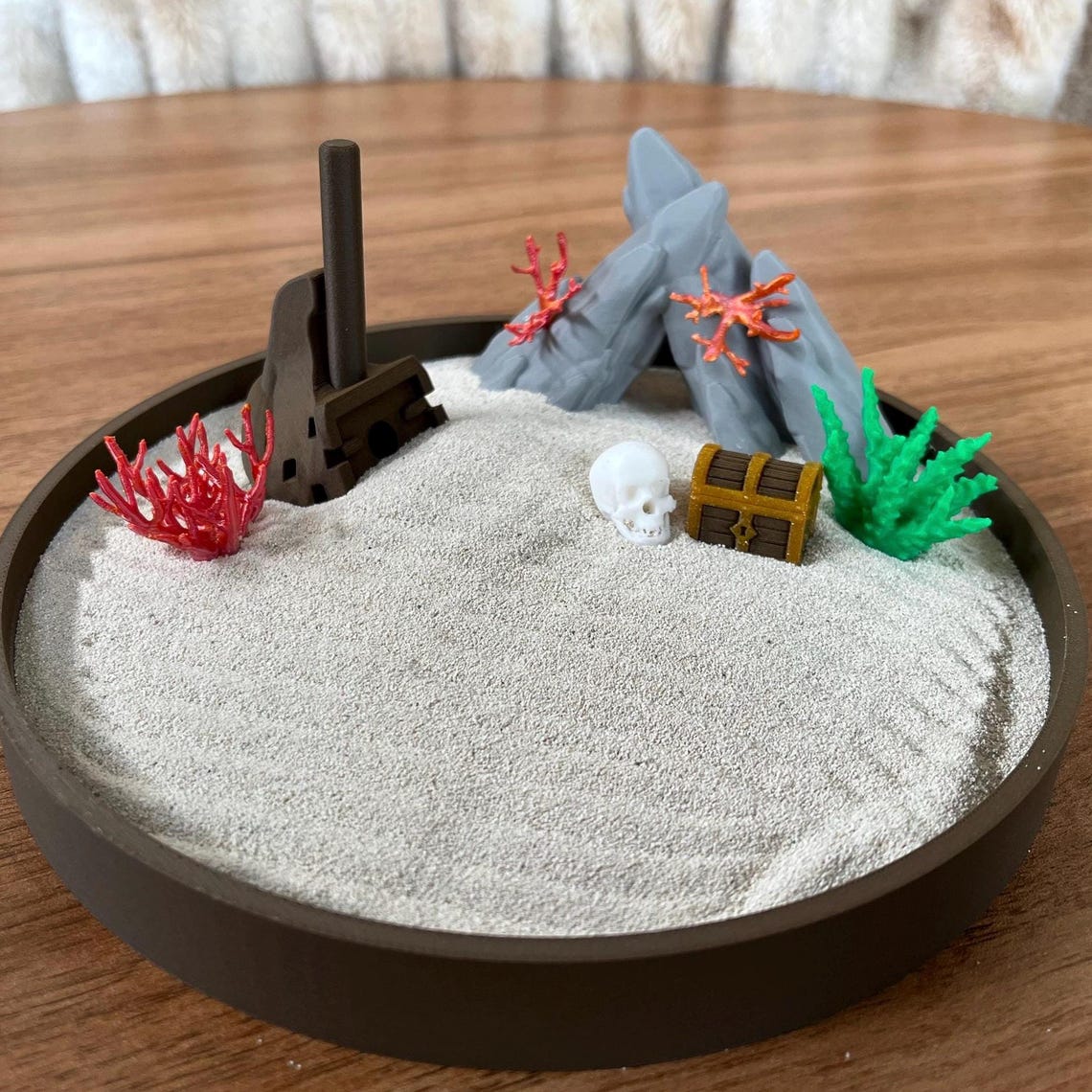 Pirate Shipwreck Zen Garden, 7” Round Desk Accessory Sand Box, Fidget ...