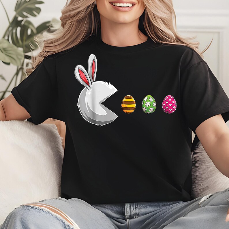 Easter Bunny Pac-man PNG, Funny Gamer Easter Egg Hunt Design, Retro ...