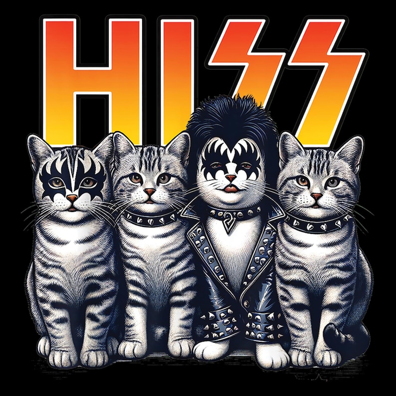 HISS Cat Band Shirt PNG | Funny Rock Band Parody Design | KISS Cat Meme ...