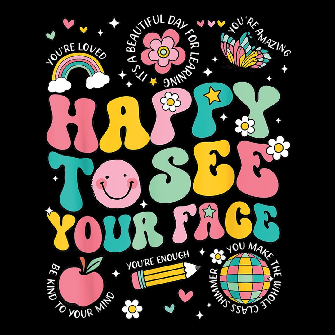 Retro Teacher PNG: Happy to See Your Face - Back to School Digital ...