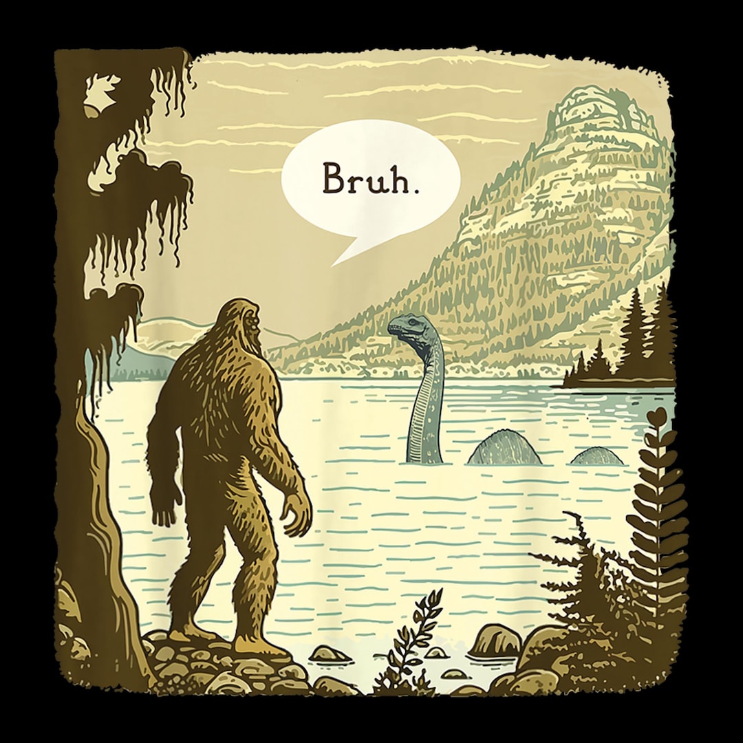 Bigfoot and Loch Ness PNG, Funny Cryptid Meme, Vintage Sasquatch and ...
