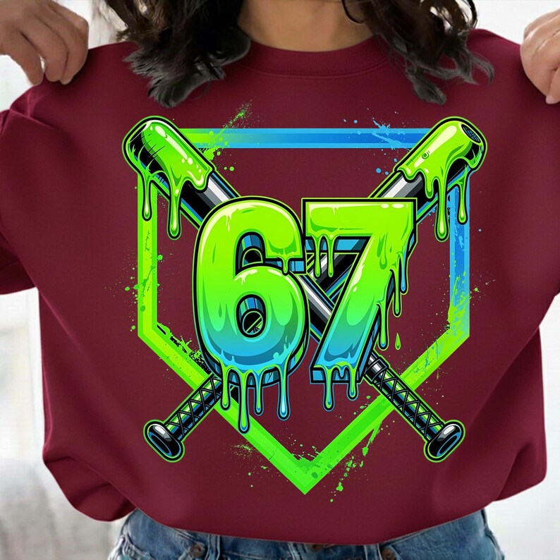 Drippy Number 67 Baseball PNG – Neon Green Slime Sublimation Design ...