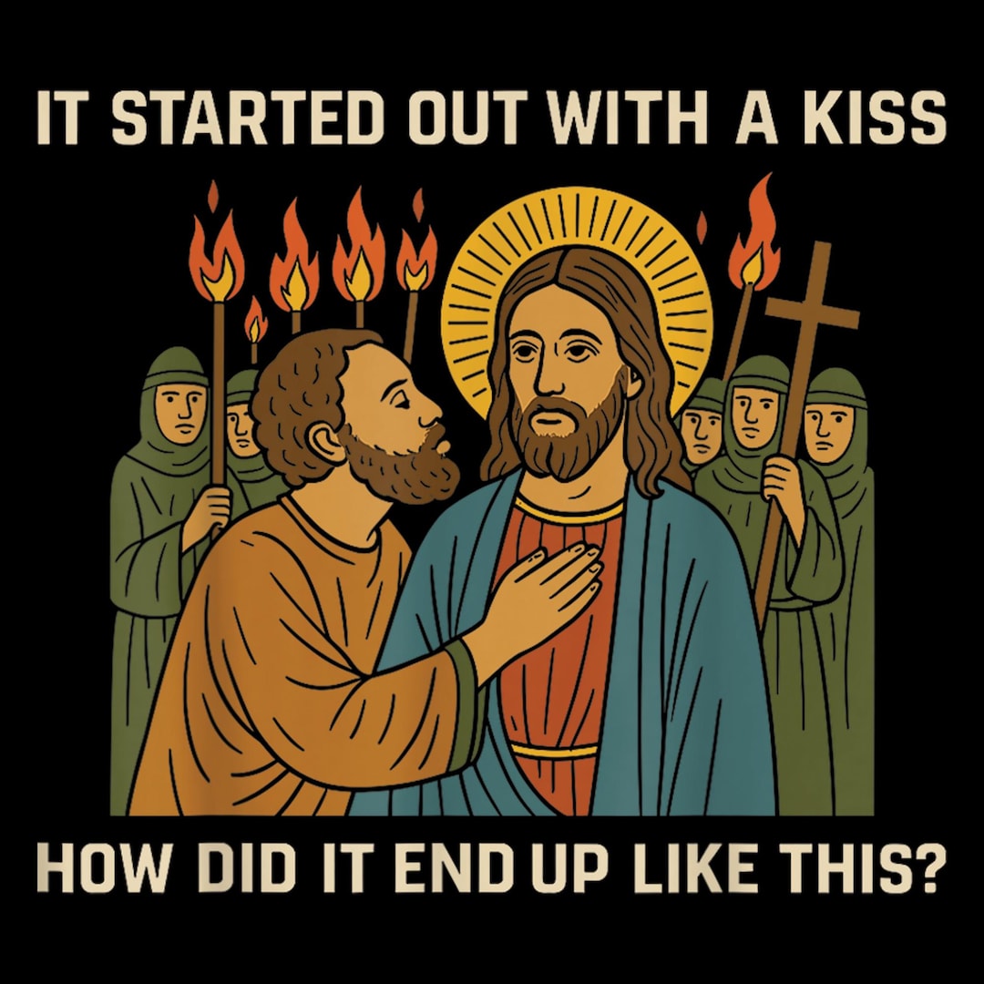 Judas Kiss Meme Art: Funny Religious Parody Design (PNG Digital ...