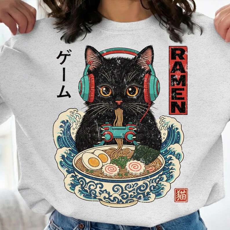 Gamer Cat Ramen PNG – Japanese Kawaii Gaming Noodle Cat Art, Retro ...