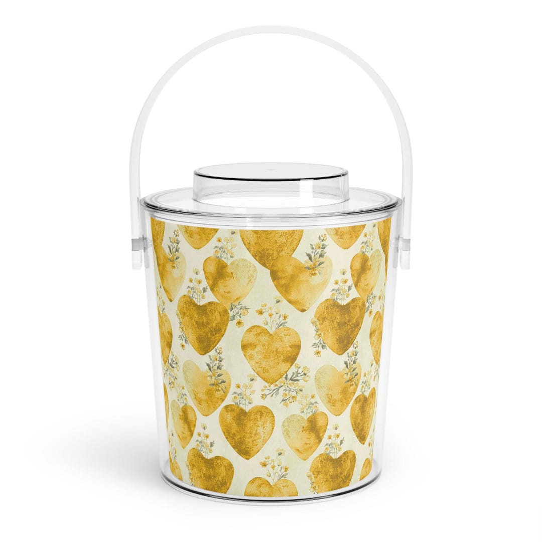 Yellow Heart Floral Ice Bucket With Tongs | Floral Hearts Cooler - Etsy