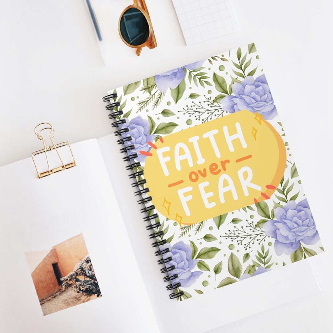 Inspirational Floral Spiral Notebook - Faith Over Fear, Motivational ...