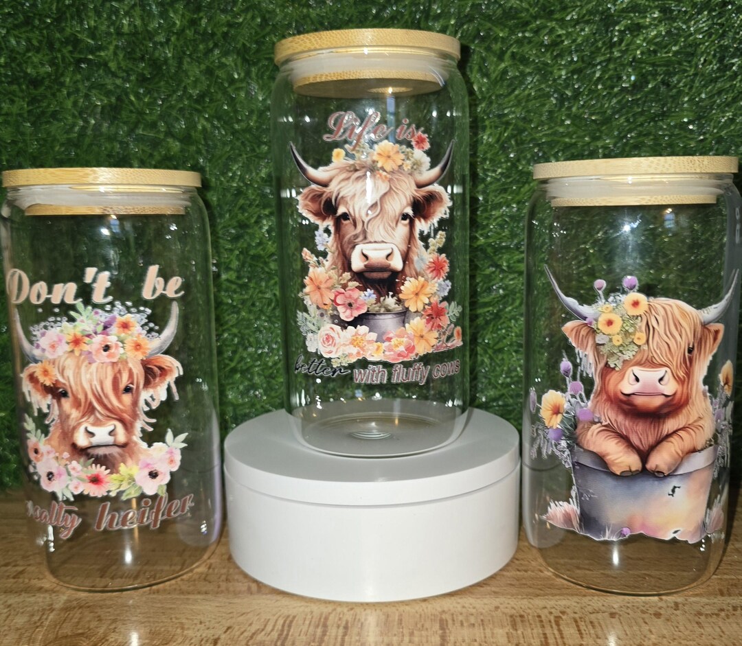 Highland Cow Obsession Collection-bamboo Lid, Glass Straw - Etsy