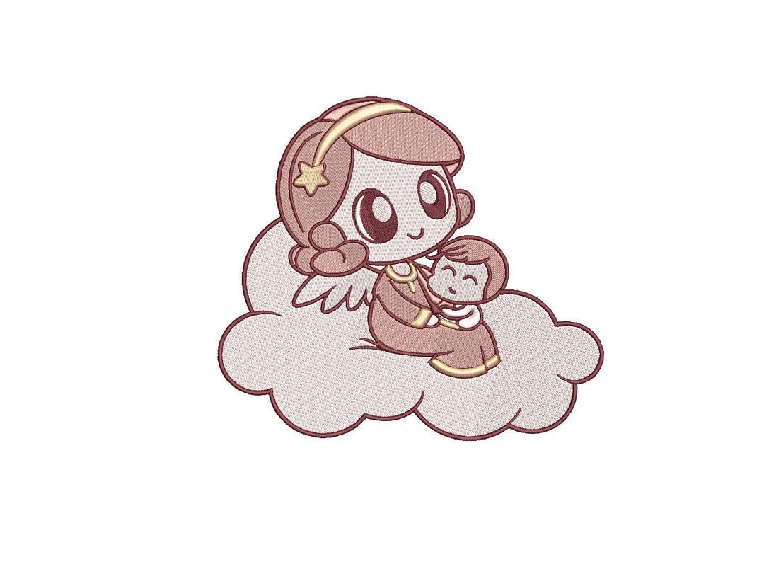 Cloud Mother and Child Machine Embroidery Design, 3 Sizes, 4 Colors ...