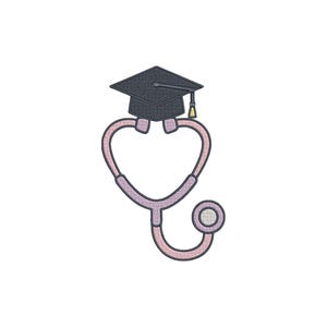 Heart Stethoscope Graduation Cap Embroidery Design - Medical Nurse ...