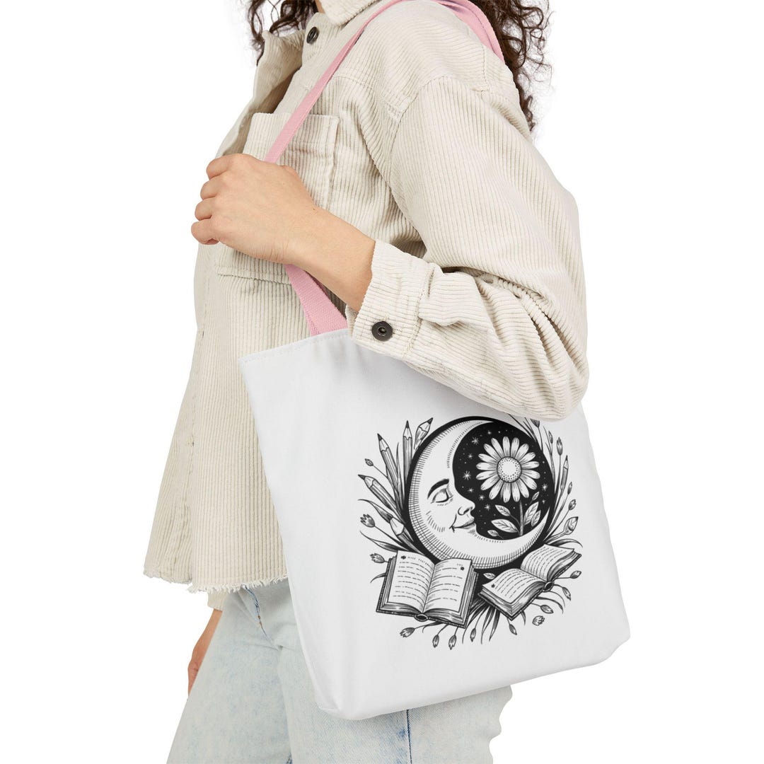 Crescent Moon & Books Tote Bag: Teacher Gift, Student Study Supply Eco ...