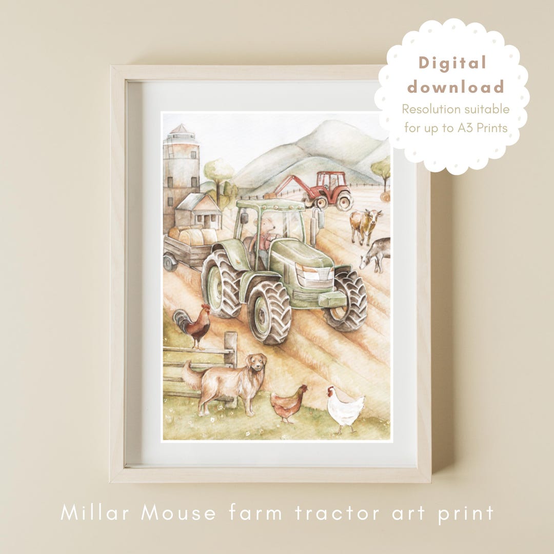 Homesteading Childrens Art Print | Farmhouse and Tractor Art | Nature ...