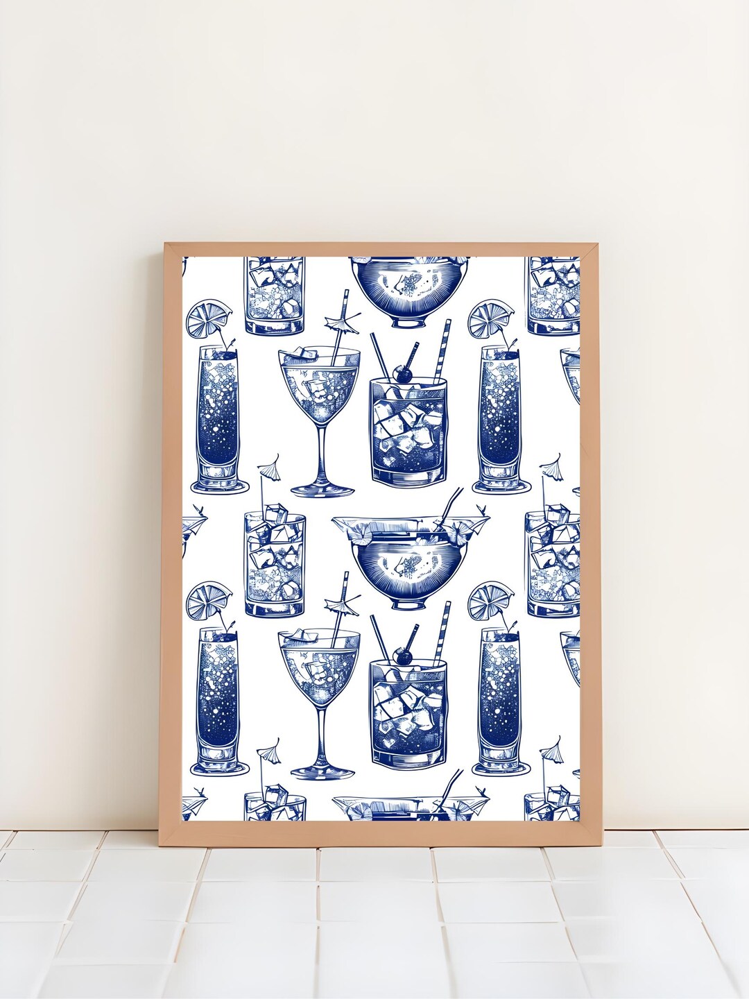 Elegant Blue Cocktail Pattern – Digital Drink Print - Etsy