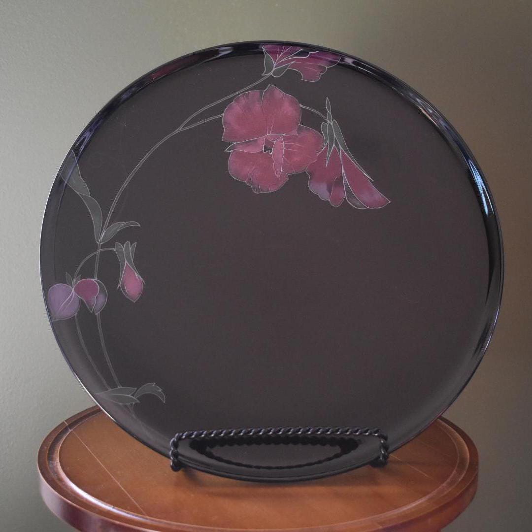 Vintage Mikasa Tango Black Floral Serving Plate - Etsy