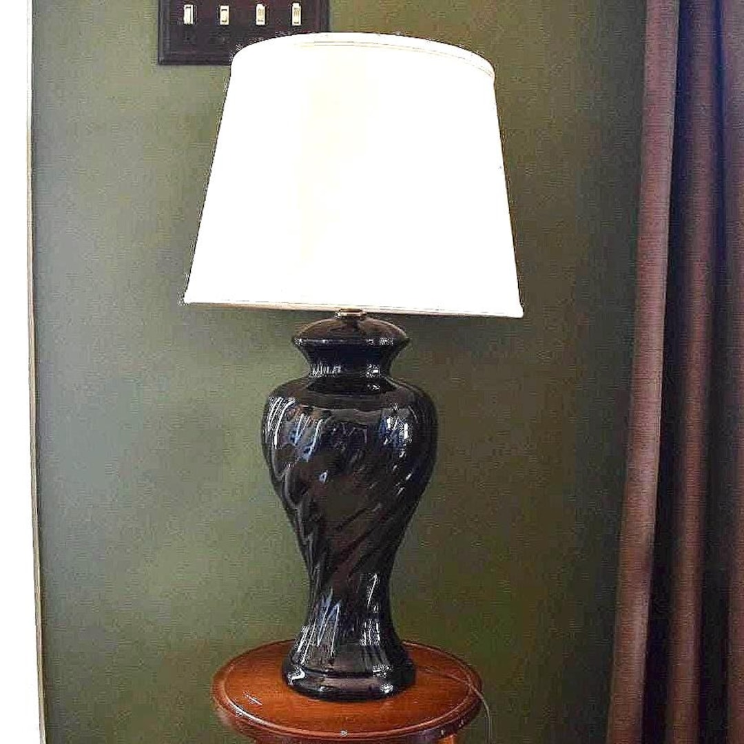 1980s Black Ceramic Table Lamp – Vintage Swirl Design, Statement ...