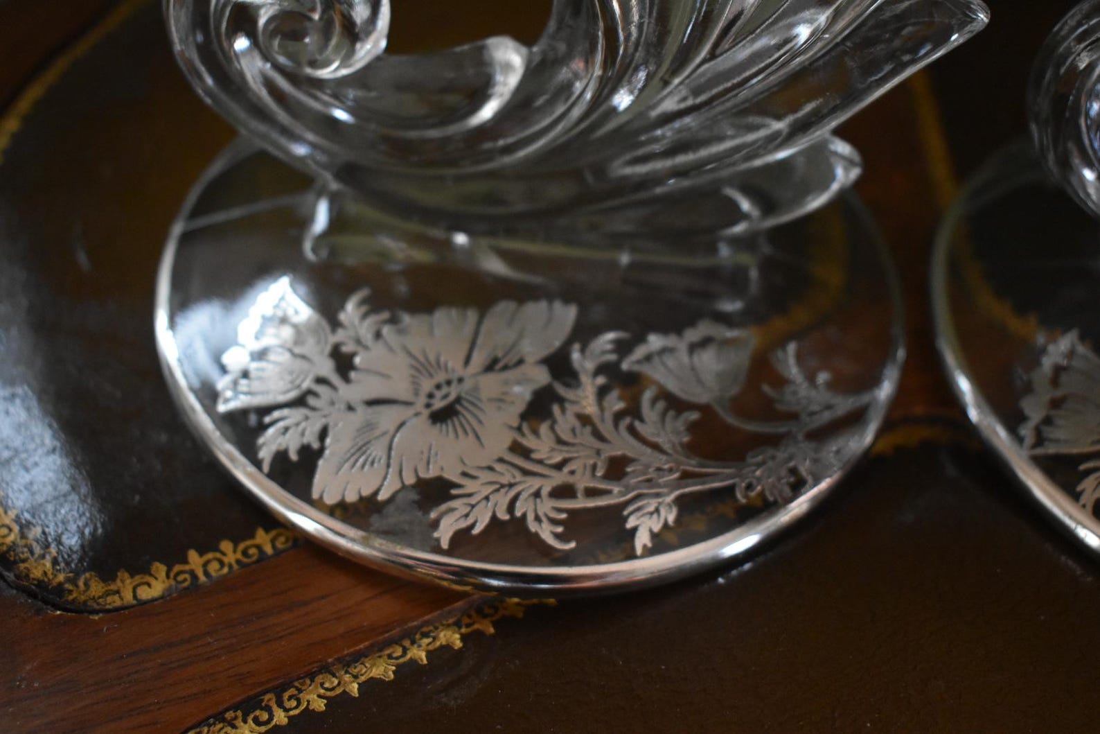 Fostoria Baroque Cornucopia Candlestick Holders With Silver Overlay ...