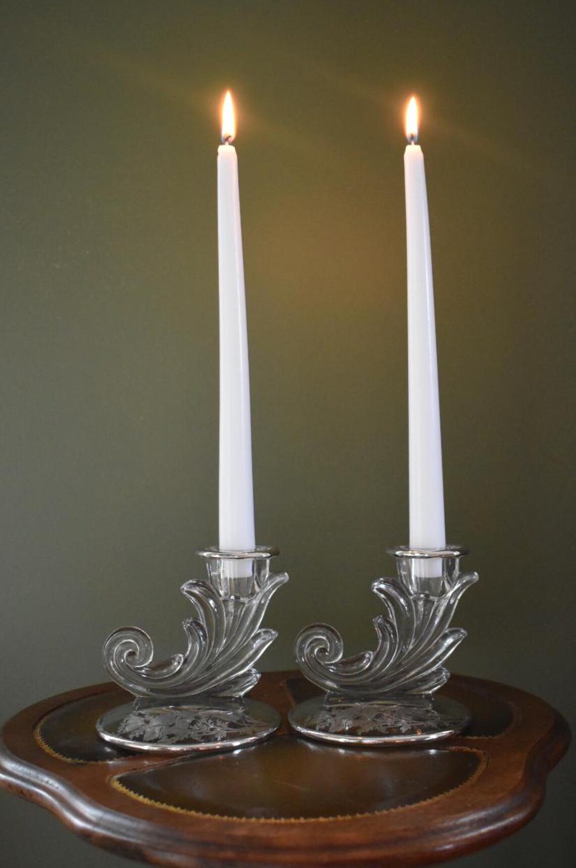 Fostoria Baroque Cornucopia Candlestick Holders With Silver Overlay ...