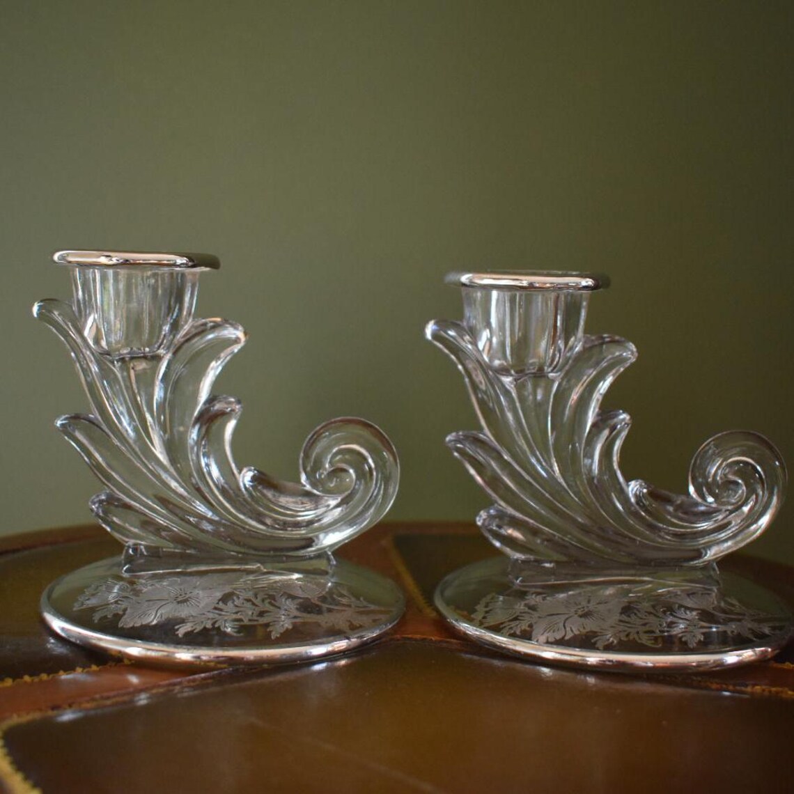 Fostoria Baroque Cornucopia Candlestick Holders With Silver Overlay ...