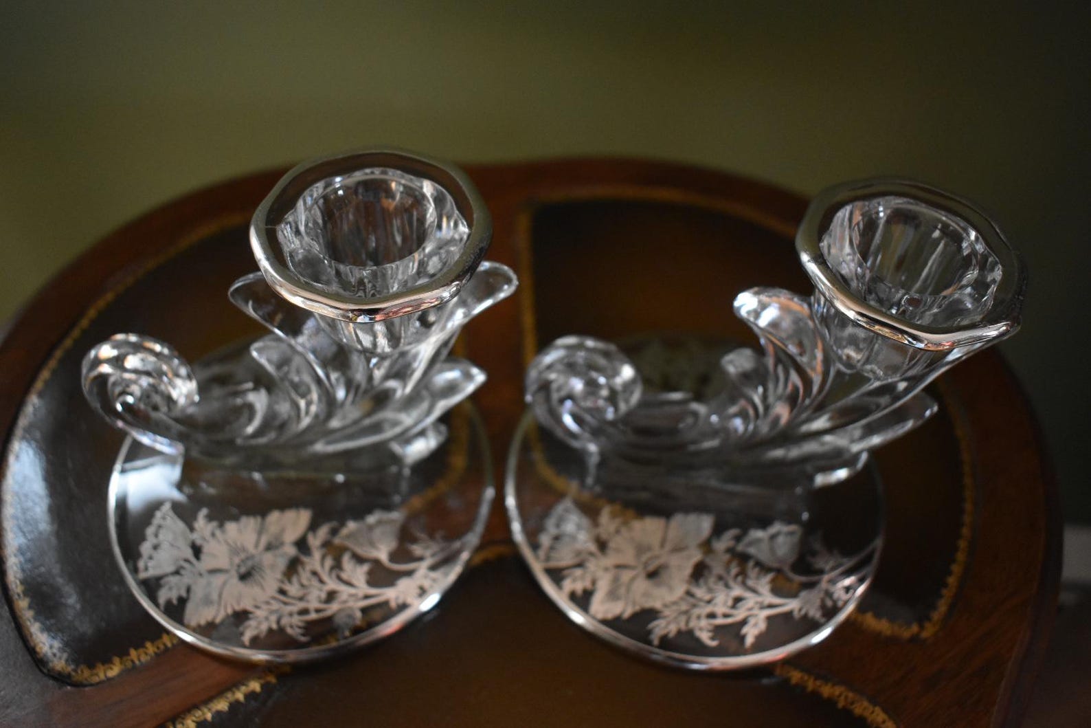 Fostoria Baroque Cornucopia Candlestick Holders With Silver Overlay ...