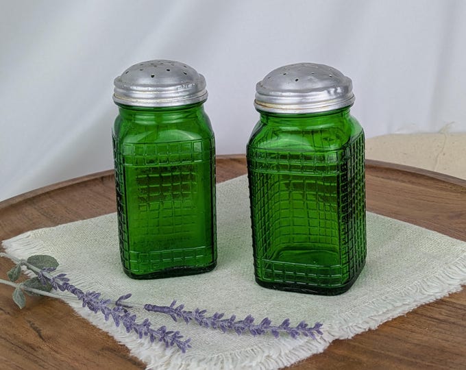 Owens Illinois Green Depression Glass Shakers, Waffle Pattern Hoosier ...