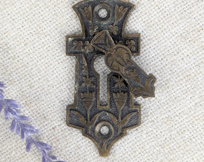 Victorian Bronze Key Plate With Swinging Drop Cover, Ornate Antique ...