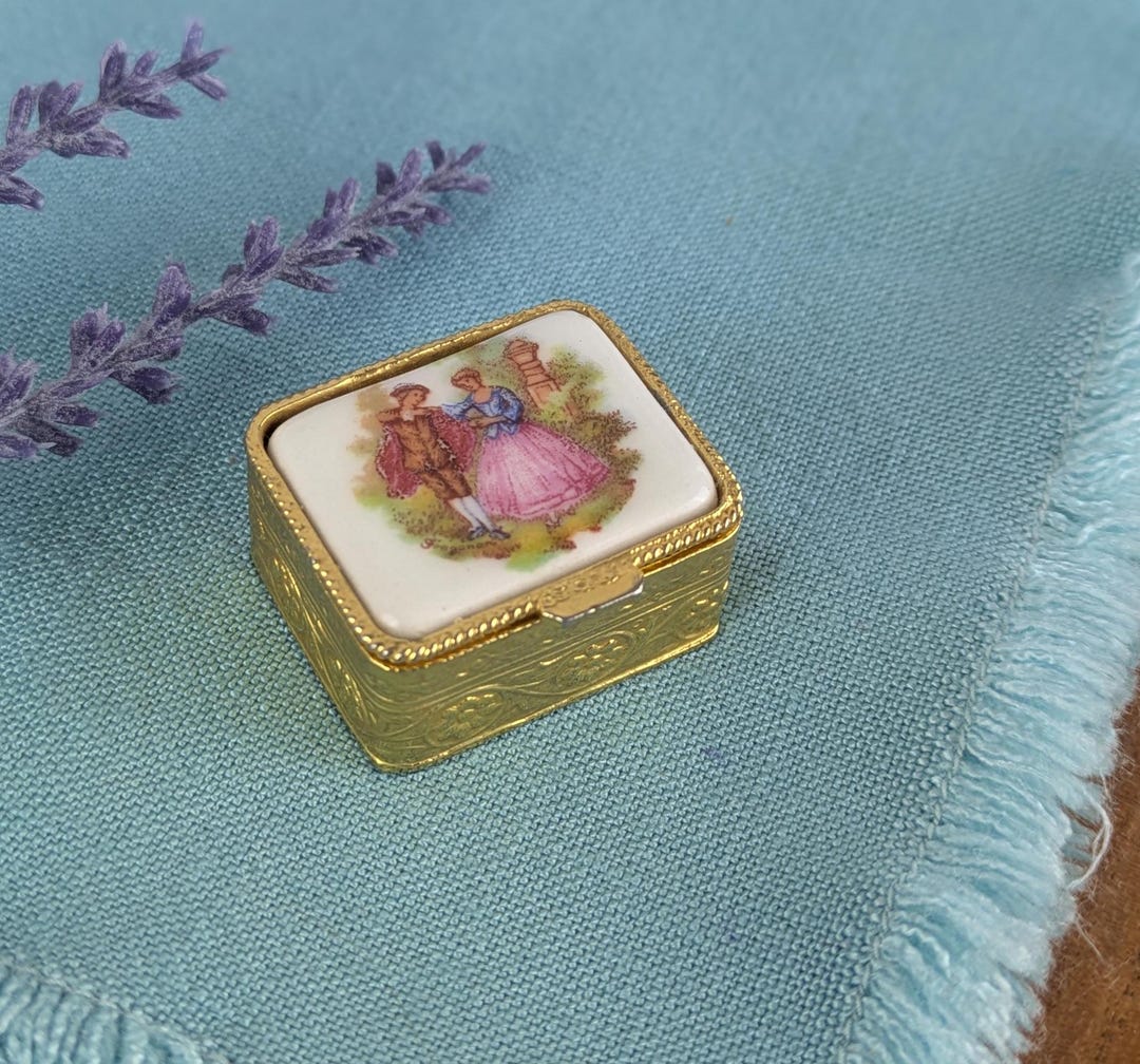 Vintage Limoges Pill Box With Victorian Couple Scene Signed by ...