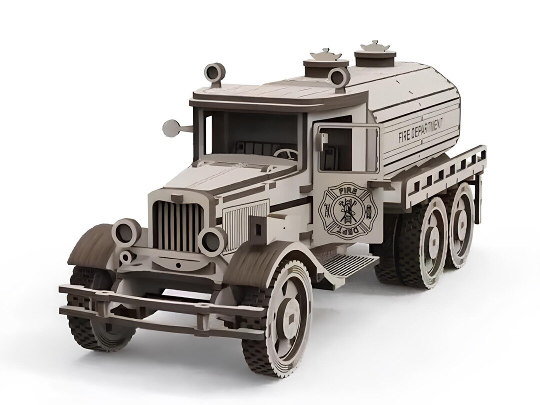 Fire Truck 3D Puzzle Svg-cdr-dxf-ai File - Laser Cut Fire Tanker Model ...