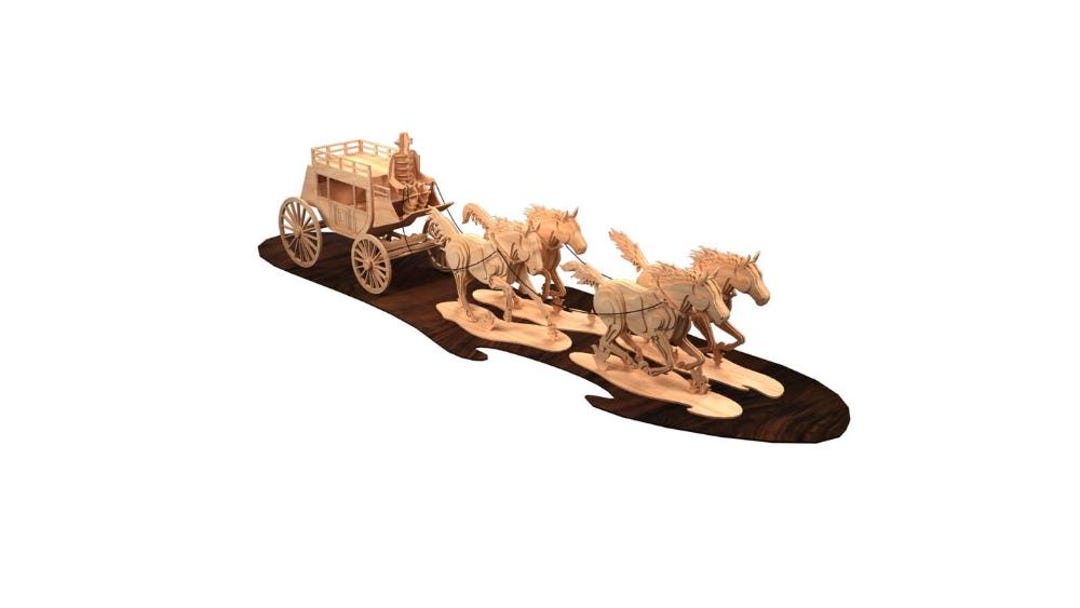 3D Stagecoach DXF File: Laser Cut Wooden Horse Carriage Model (digital ...