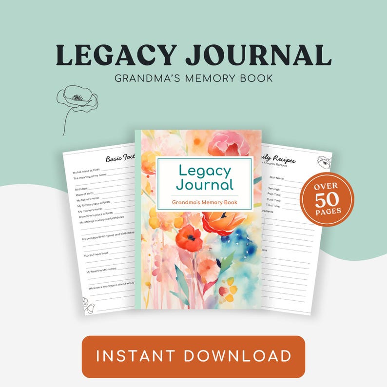 Grandmother Legacy Journal Printable | Life Story Memory Book for ...
