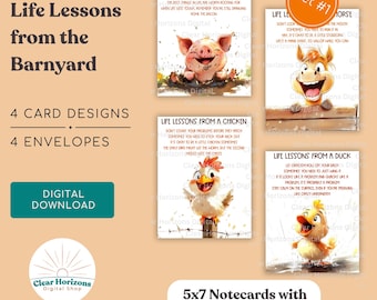 Printable 5”x7” Farm Animal Notecard Set #2 | 4 Note Cards + Matching ...