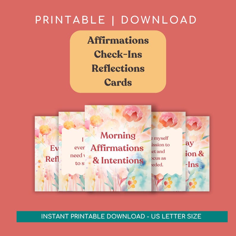 30 Watercolor Floral Affirmation Cards Printable | Morning, Midday, and ...